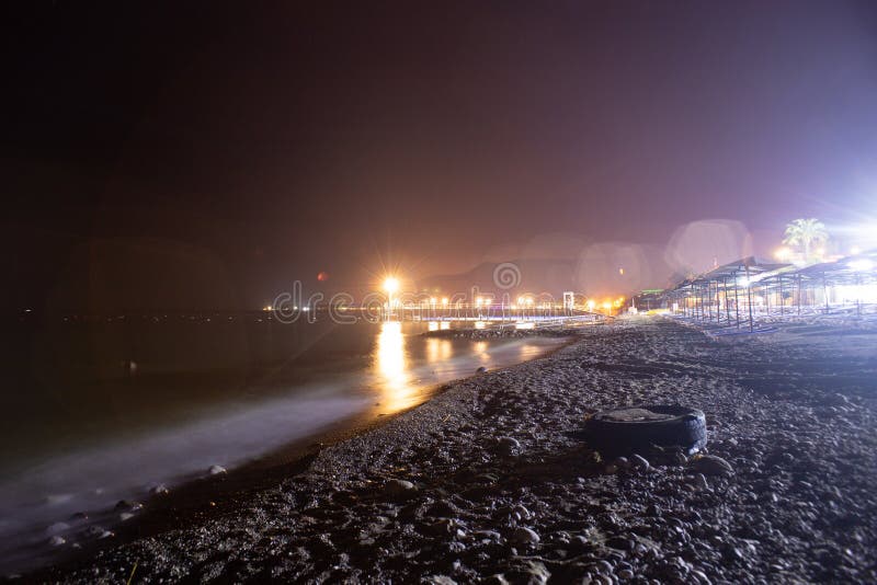 Beach at Night in Beldibi Town Kemer Turkey Stock Image - Image of ...