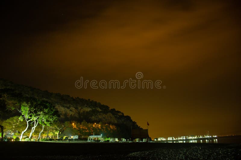 Beach at Night in Beldibi Town Kemer Turkey Stock Image - Image of ...
