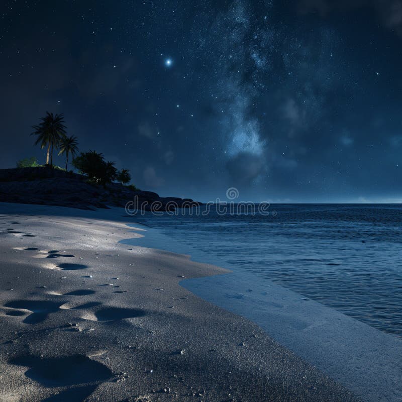 The Beach in the Night Time and Beautiful Sand Stock Illustration ...