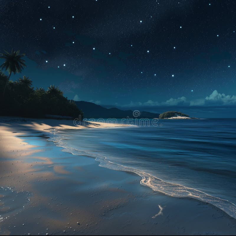 The Beach in the Night Time and Beautiful Sand Stock Illustration ...