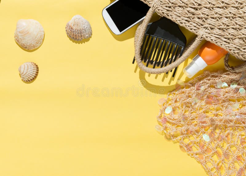 Beach Objects, Face Mask and Hydro Alcoholic Gel on Blue Background ...