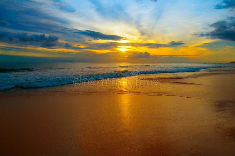Beach of the Ocean and Bright Sunrise Stock Image - Image of night ...