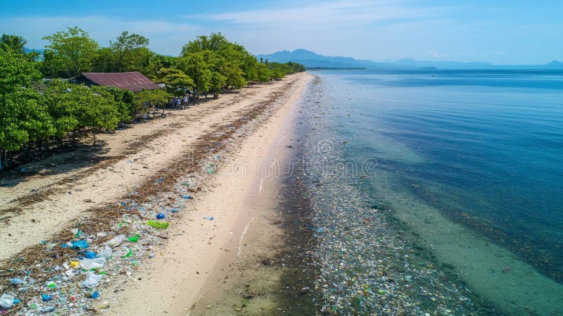 Beach and Ocean Littered with Plastic Debris Stock Photo - Image of ...