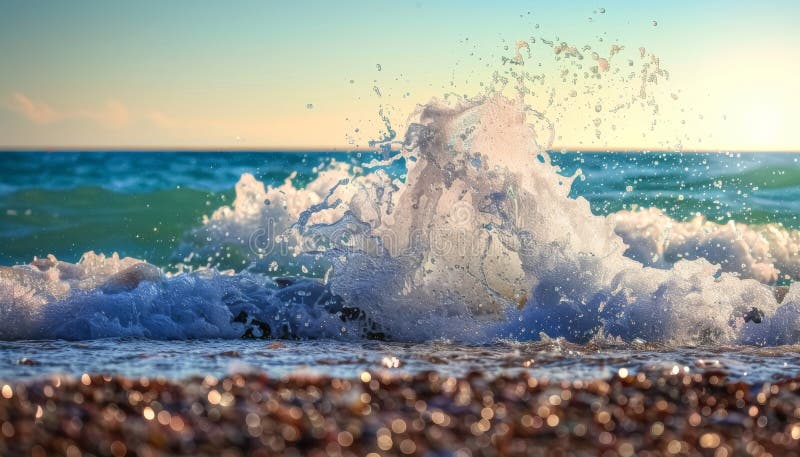 On the Beach Ocean Sea Water White Wave Splashing Stock Illustration ...