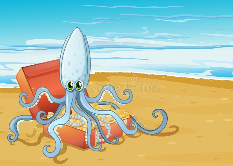 Octopus and treasure stock illustration. Illustration of gaily - 1600222