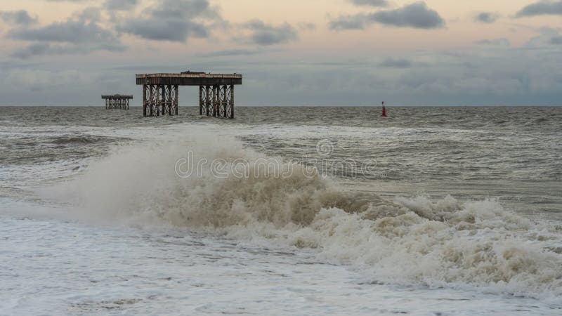 The Beach and Offshore Platforms in Sizewell, Suffolk, England Stock ...