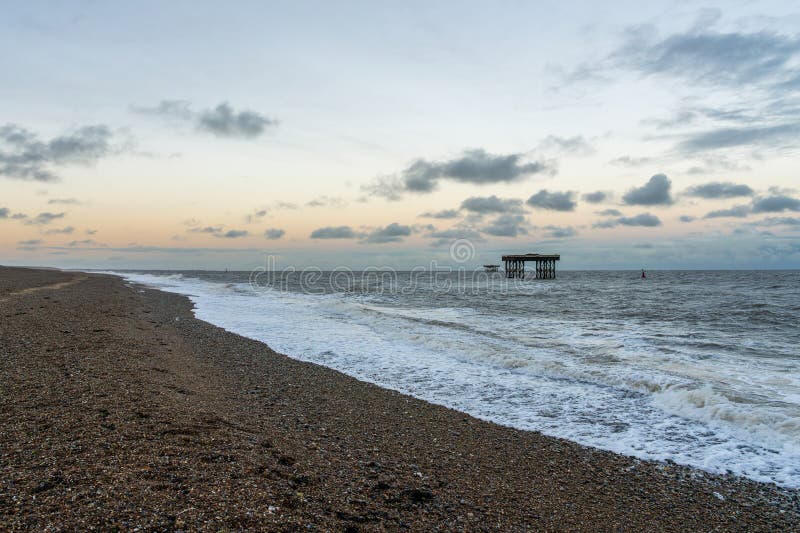 The Beach and Offshore Platforms in Sizewell, Suffolk, England Stock ...