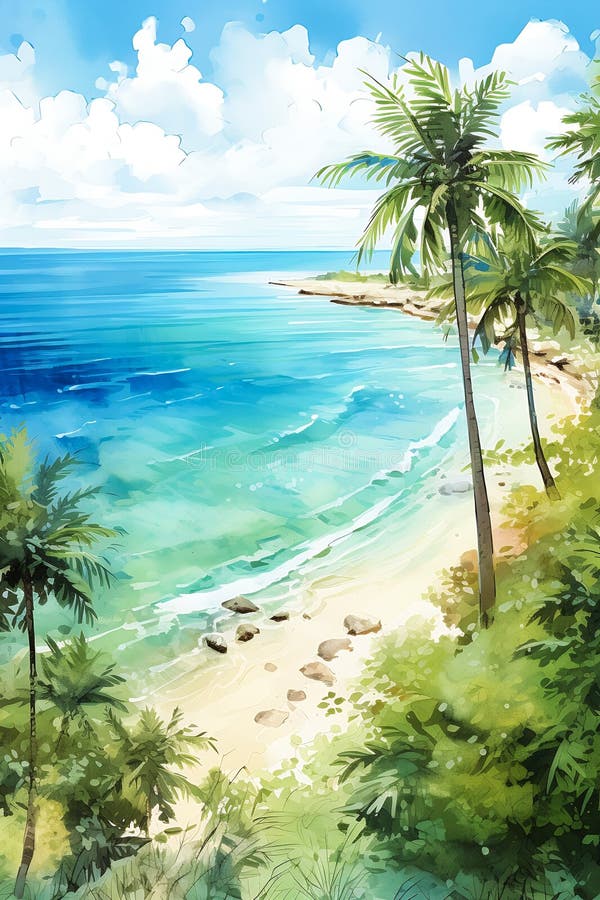 Beach, Palm Trees, Blue Ocean - a Key Visual for Yen Press Two Stock ...