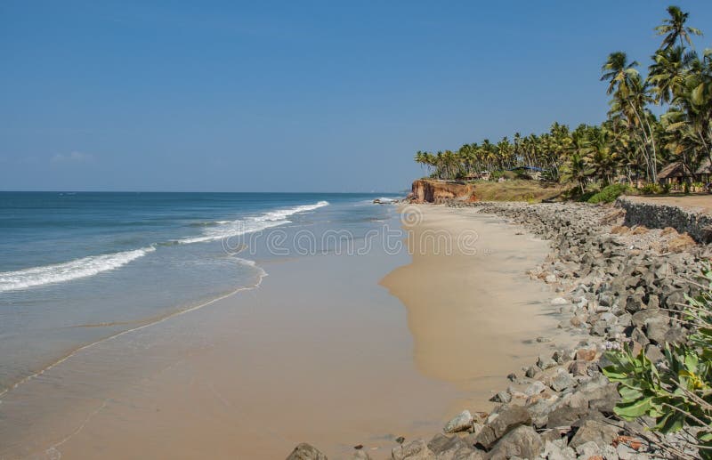Beach with Palm Trees in Varkala in India Stock Photo - Image of ocean ...