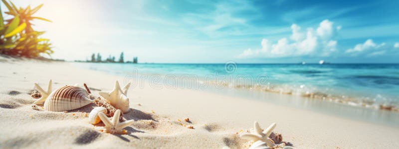 Beach Palms and Sea Shells on the Sand. Generative AI, Stock Photo ...