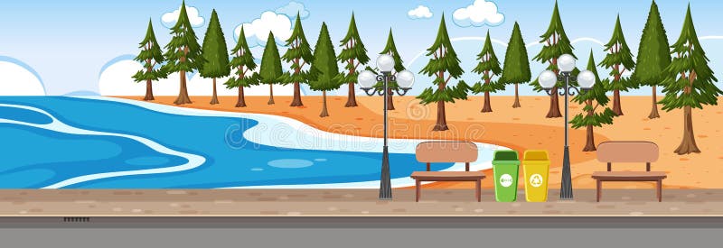 Beach Park Horizontal Scene at Day Time Stock Vector - Illustration of ...