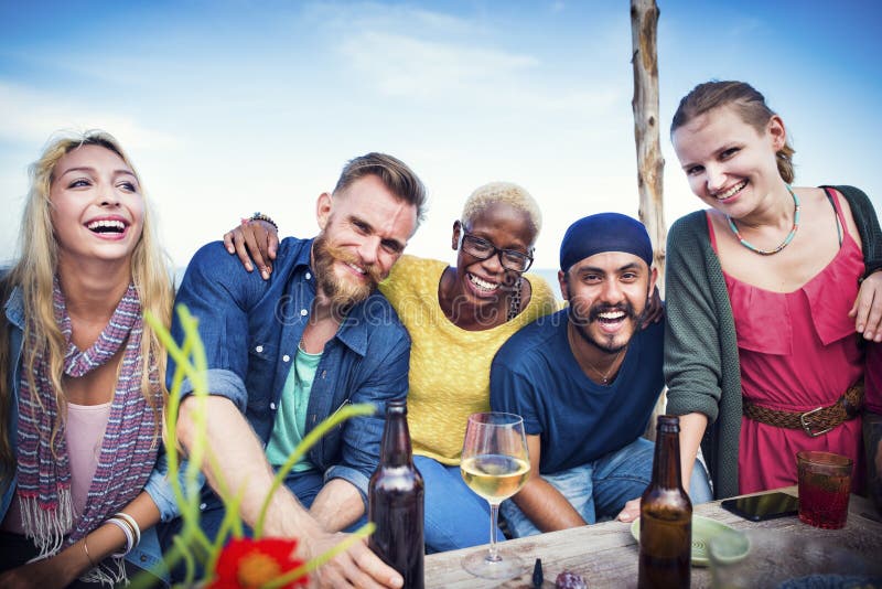 Beach Party Dinner Friendship Happiness Summer Concept Stock Image ...