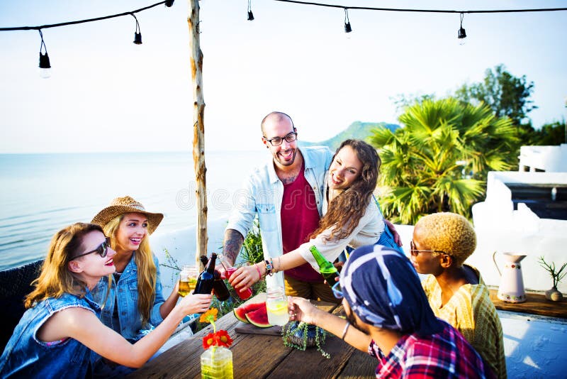 Beach Party Dinner Friendship Happiness Summer Concept Stock Image ...