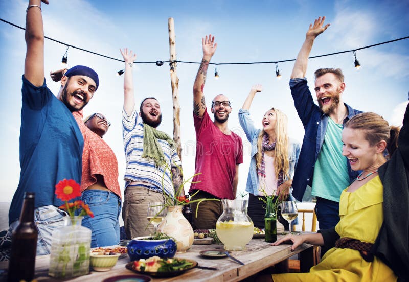 Beach Party Dinner Friendship Happiness Summer Concept Stock Photo ...