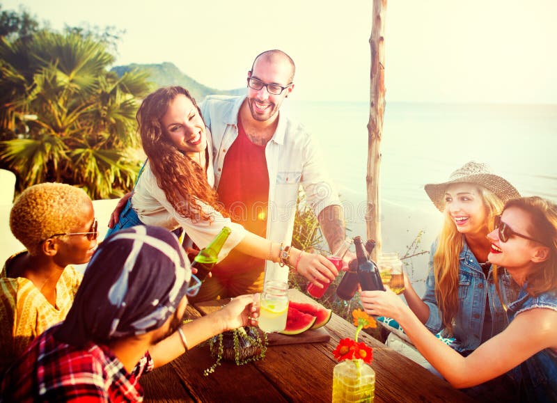Beach Party Dinner Friendship Happiness Summer Concept Stock Photo ...