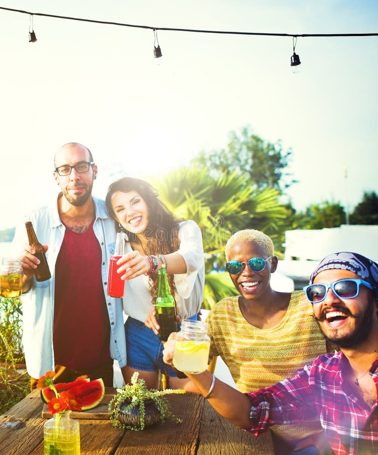 Beach Party Dinner Friendship Happiness Summer Concept Stock Photo ...