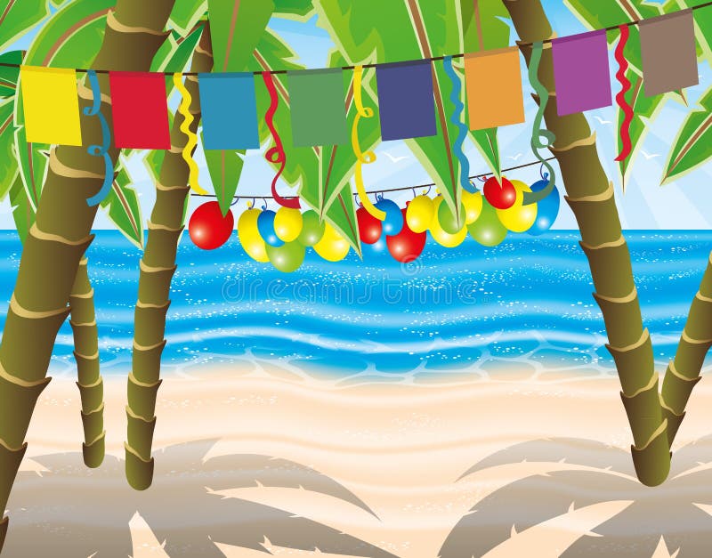 Beach Party with Flags and Balloons. Stock Vector - Illustration of ...