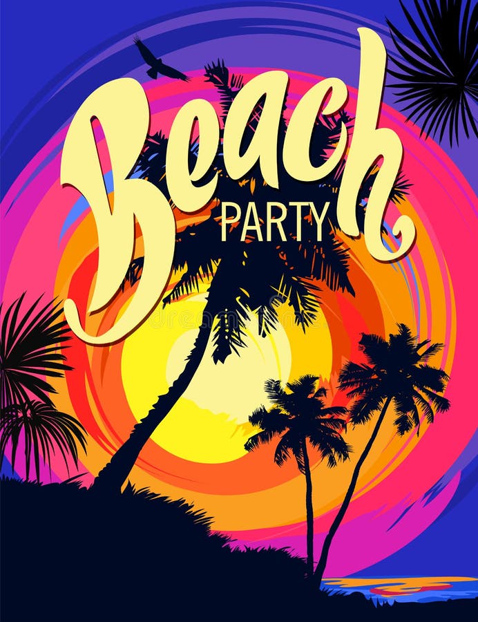 Beach party poster stock vector. Illustration of orange - 95066584