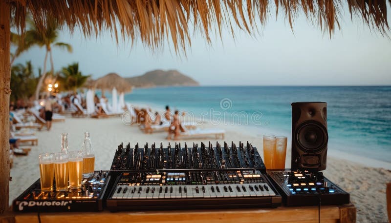 Beach Party Setup Featuring Cocktails and Beers by the Shore at Sunset ...