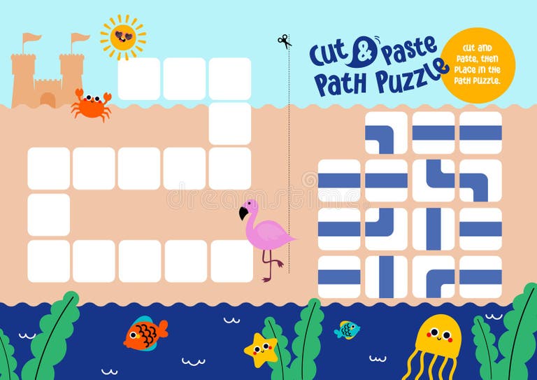 Printable Worksheet Cut and Paste Path Maze Puzzle Board Game for Kids ...