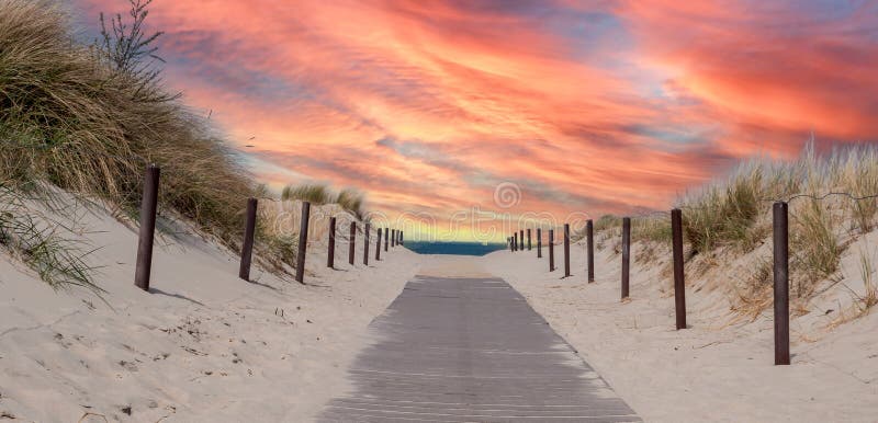 Beach Path at Sunset on the Baltic Sea in Germany Stock Photo - Image ...