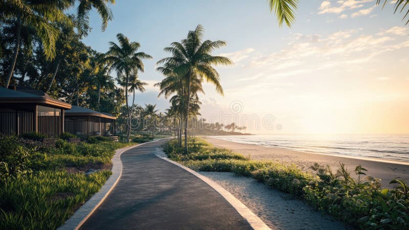 Beach Pathway with Palm Trees Stock Image - Image of leisure, beach ...