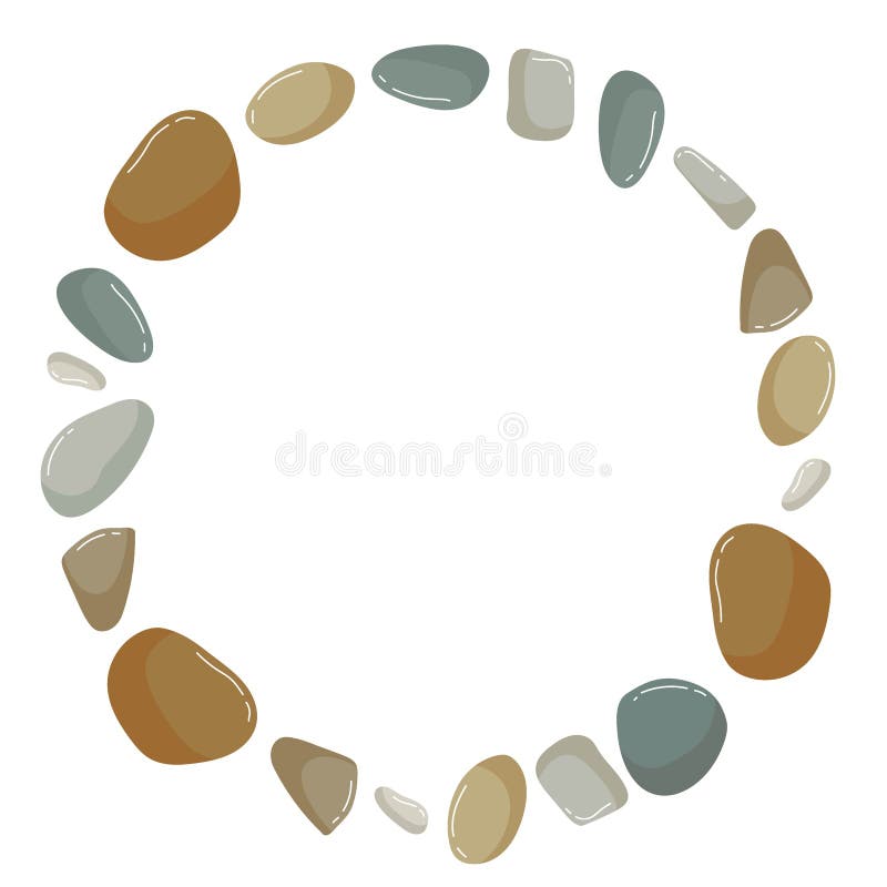Beach Pebbles Frame. Round Frame with Various Shapes Different Colors ...