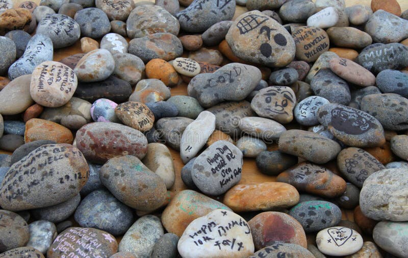 Beach Pebbles with Names and Messages Stock Photo - Image of pebble ...