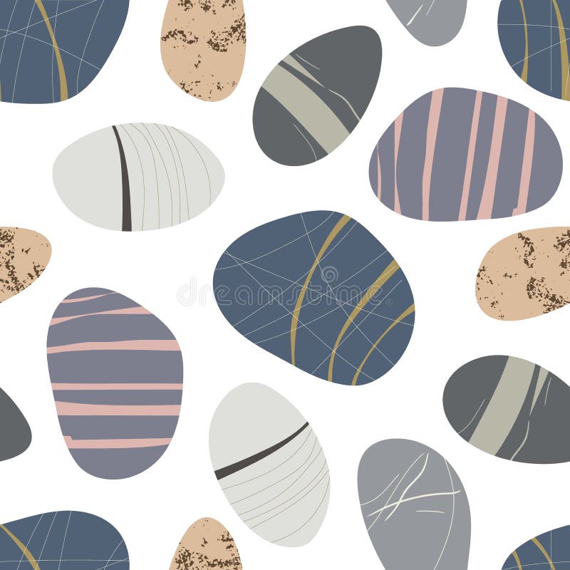 Pebbles Seamless Pattern on White Background. Black Stones Seamless ...
