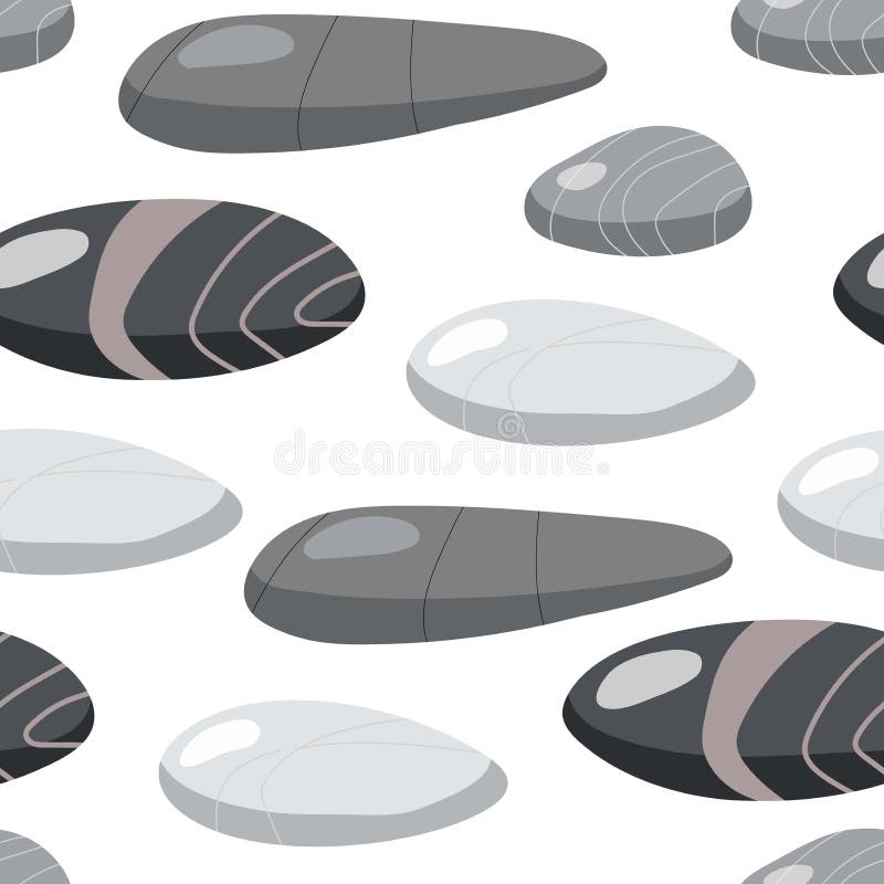 Pebbles Seamless Pattern on White Background. Black Stones Seamless ...