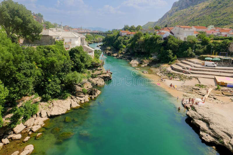 Beach with People on the Bank of the River Neretva in Mostar Stock ...