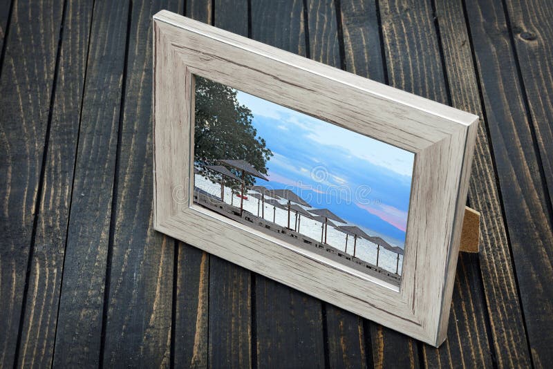 Beach photo on table stock photo. Image of plank, island - 76087410