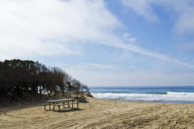 Beach picnic table stock photo. Image of water, sand - 23972618