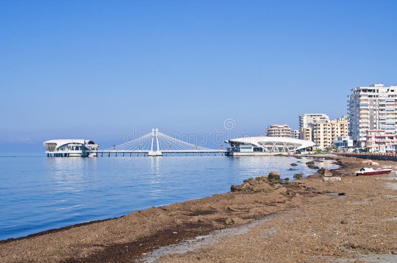 Beach and Pier in Durres, Albania Stock Image - Image of ocean, modern ...