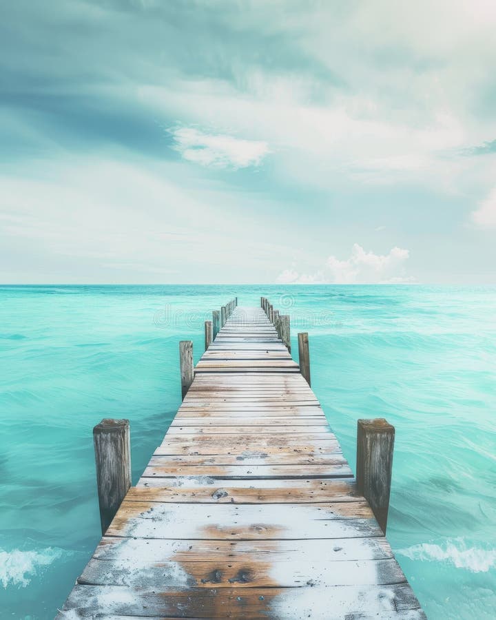 Beach Pier with Turquoise Ocean Stock Image - Image of marine, pristine ...