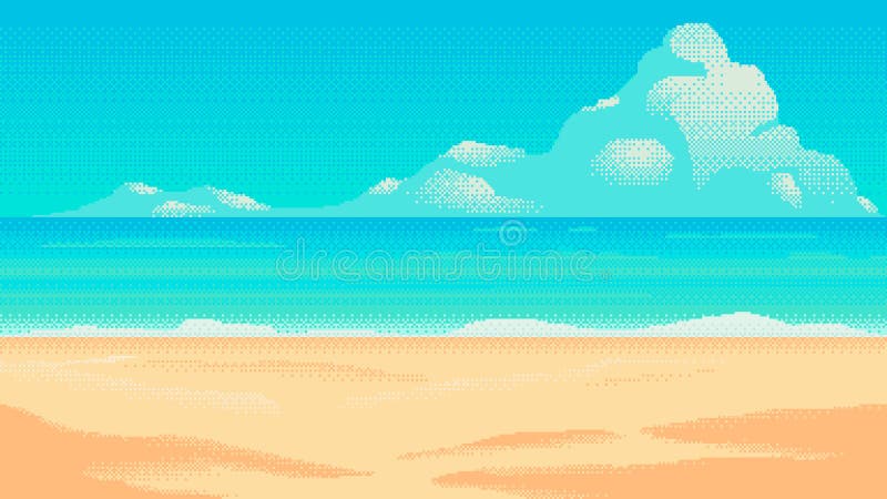 Beach Pixel Art Background. 2d Backdrop for 8-bit Retro Video Game or ...
