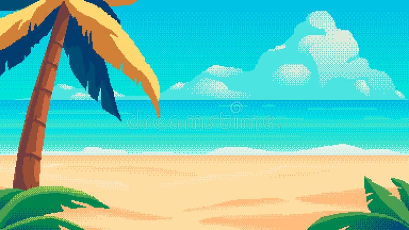 Beach Pixel Art Background. 2d Backdrop for 8-bit Retro Video Game or ...