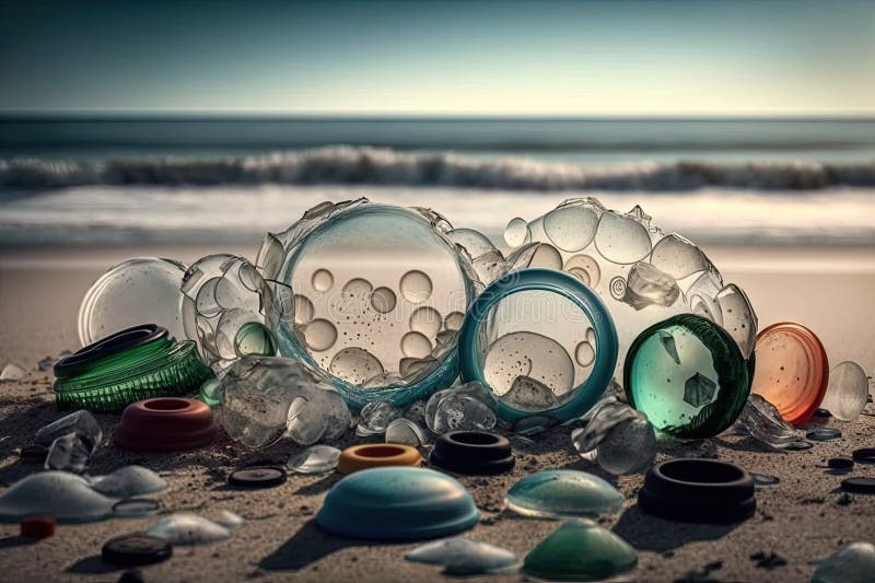 Beach with Plastic Bottle Caps, Broken Glass, and Other Harmful Waste ...