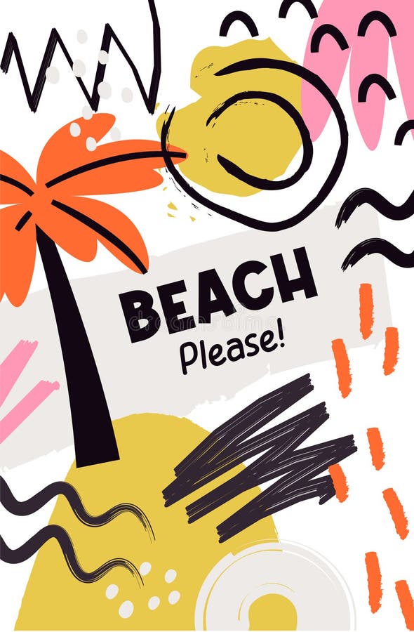 Beach Please Hand Drawn Poster Stock Vector - Illustration of vacation ...