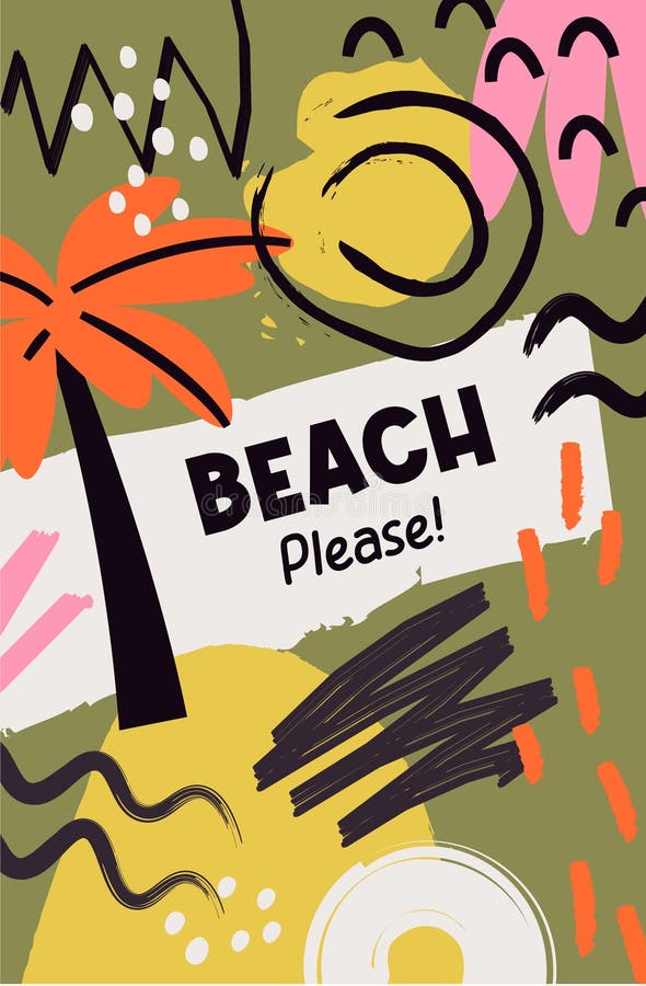 Beach Please Hand Drawn Summer Poster Stock Vector - Illustration of ...