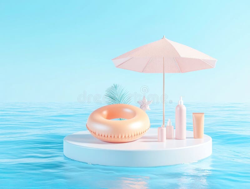 A Beach Pool Float with an Attached Umbrella, Perfect for Relaxing by ...