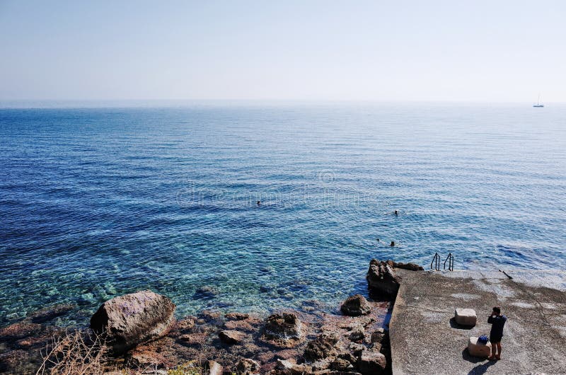 Beach at the Port of Mytilene Editorial Stock Photo - Image of water ...