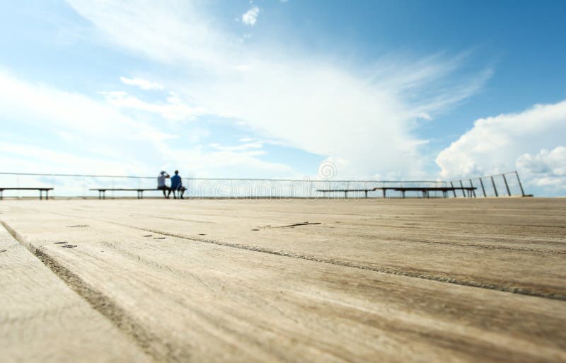Beach Promenade with Benches and Blue Sky Stock Photo - Image of ...