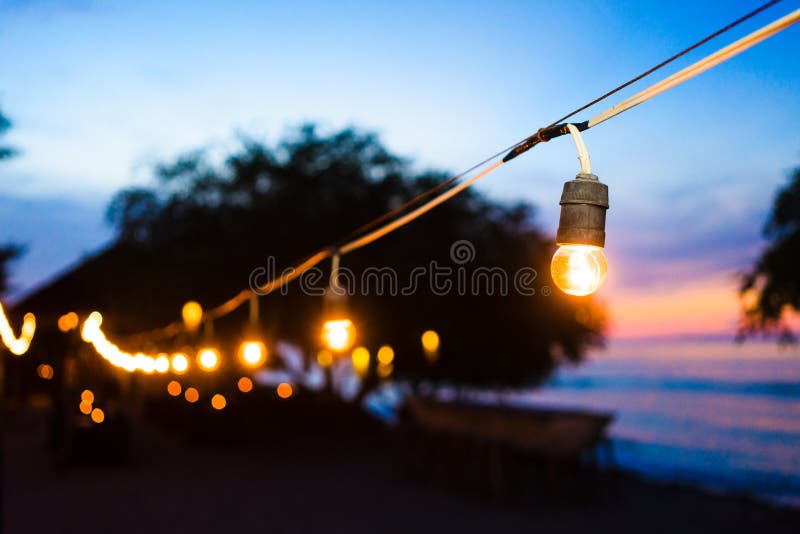 Beach Promenade at Night with Party Lights Stock Photo - Image of ...
