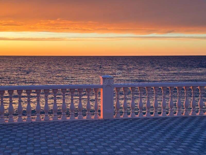 Beach Promenade by the Sea at Sunset Beautiful Landscape Stock Image ...