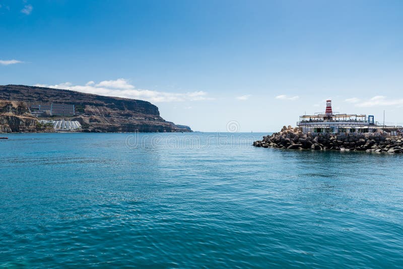 Beach at Puerto Mogan - Playa Mogan Stock Image - Image of holiday ...