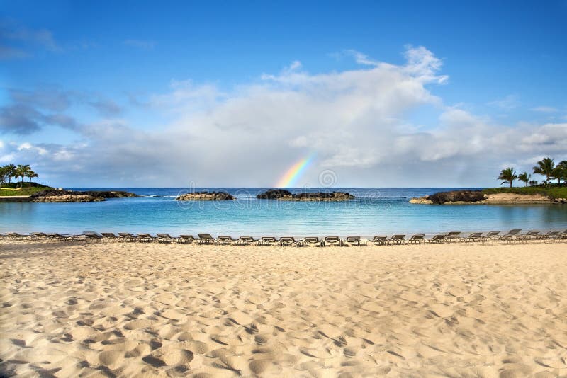 Beach and Rainbow, Hawaii stock photo. Image of tropical - 13929518