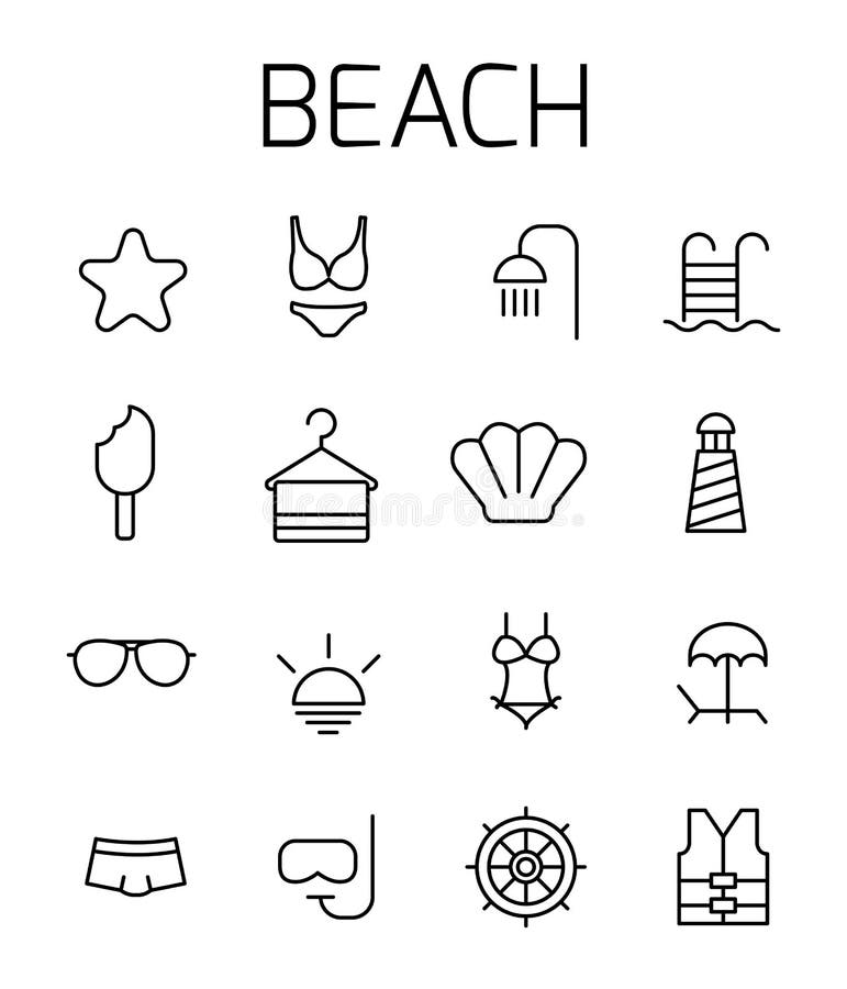 Beach Related Vector Icon Set. Stock Vector - Illustration of ocean ...