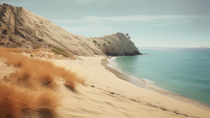 Tranquil Beach with Sand and Rocks in Cinema4d Style Stock Illustration ...