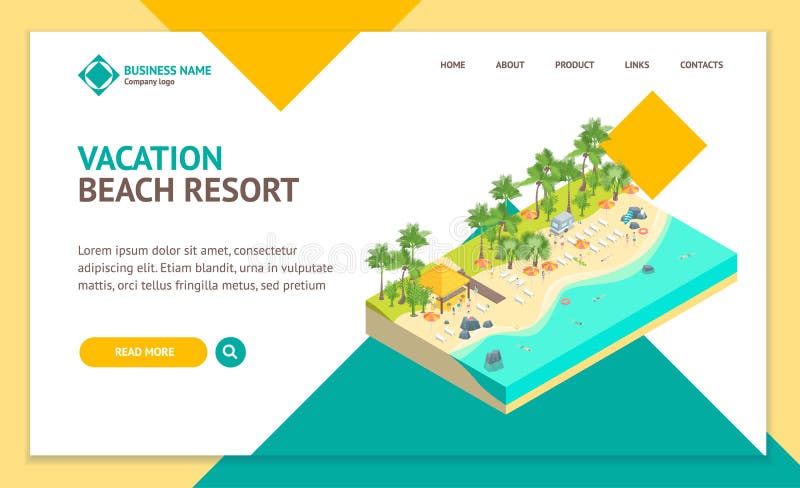 Beach Rest Concept Landing Web Page Template 3d Isometric View. Vector ...